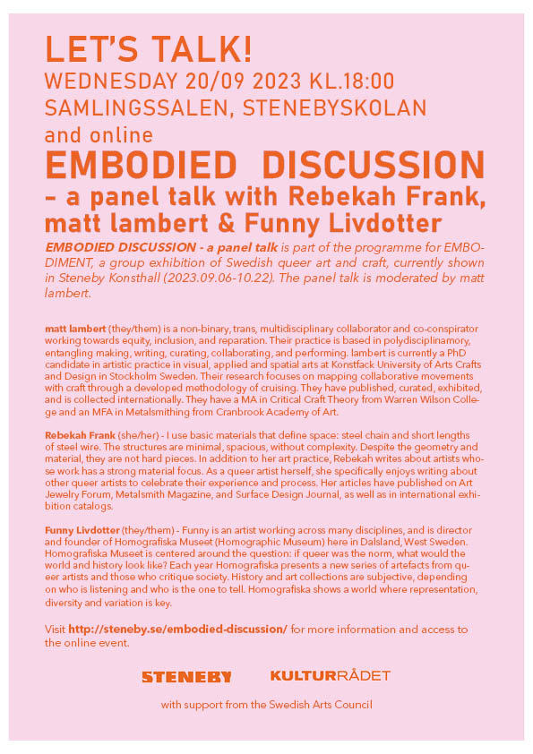 EMBODIED DISCUSSION - a panel talk with Rebekah Frank (US), matt ...
